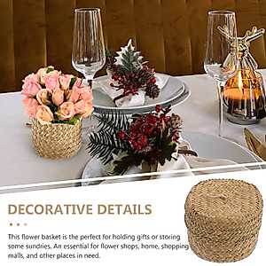 DOITOOL Hand Woven Seagrass Mini Round Basket with Lid, 12x9cm, Beige, Tabletop Decorative Storage Basket