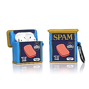 LEWOTE Airpods Silicone Case Funny Cute Cover Compatible for Apple Airpods 1&2[Dessert Food Series][Best Gift for Girls Boys or Couples] (Canned Beef)