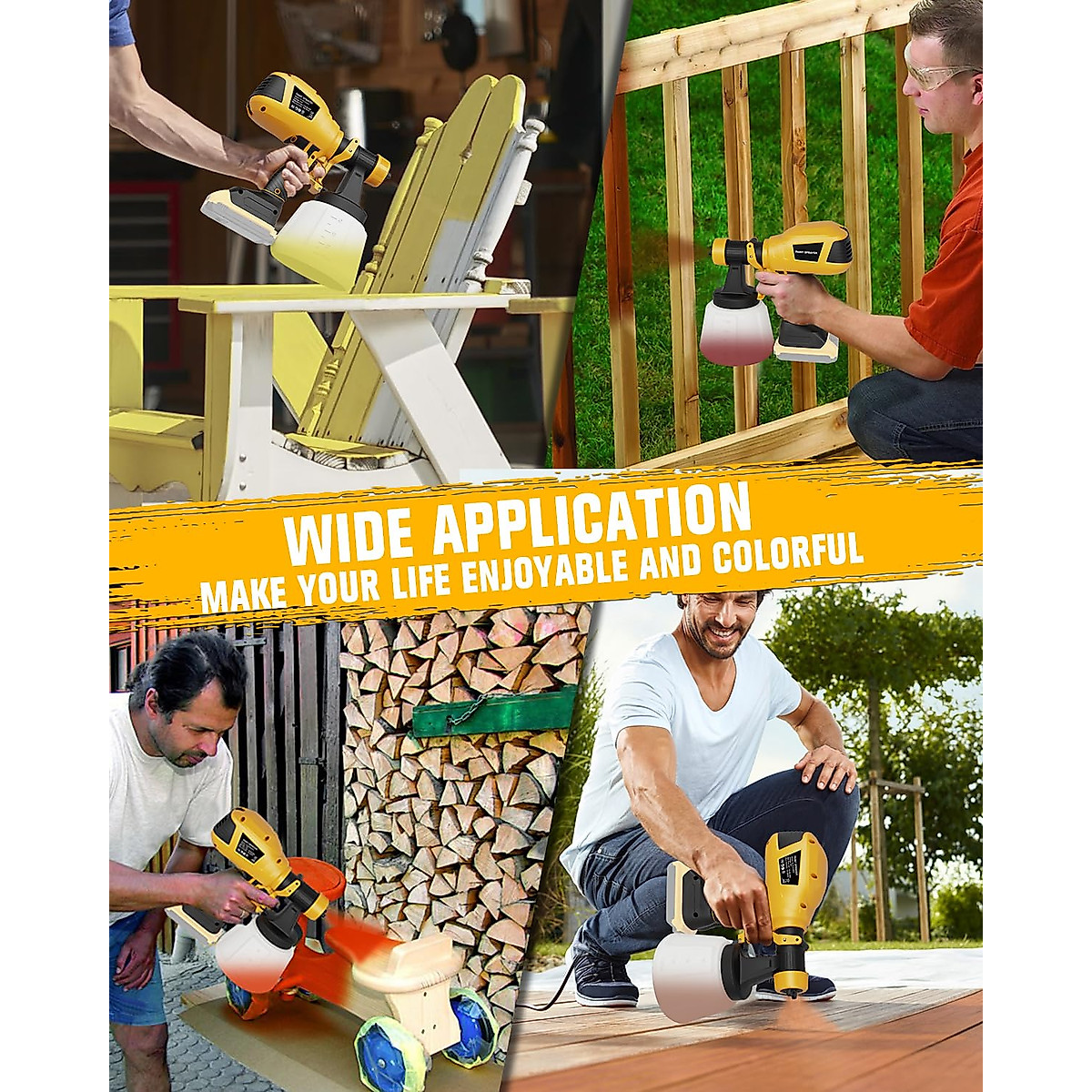 Cordless Paint Sprayer Compatible with Dewalt 20V Max Battery, Spray Paint Gun with 5 Copper Nozzles, Electric Paint Sprayer for House Painting, Paint Sprayers for Home Interior, Fence (Tool Only)