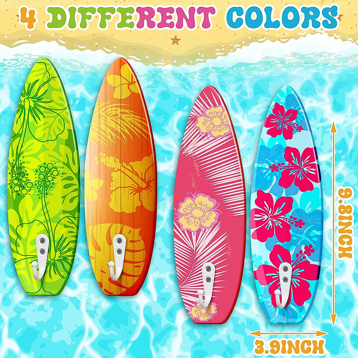 Sintuff 4 Pcs Pool Towel Hooks Wooden Ornament Hooks Hawaii Decorative Wall Hooks Towel Rack Hangers for Beach Swimming Pool Bathroom Bedroom Decoration (Hawaii Style)