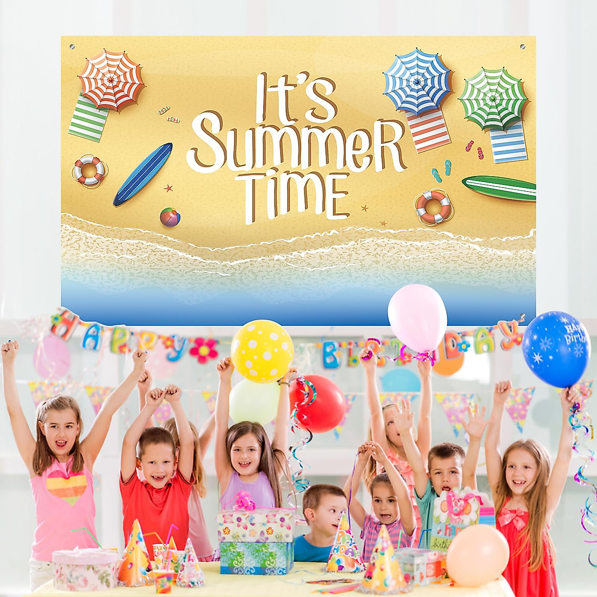 Summer Beach Decorations for Party 70.8 * 43.3 in Hawaiian Party Banner Surfboard Background for Birthday Summer Themed Party Supplies Favors