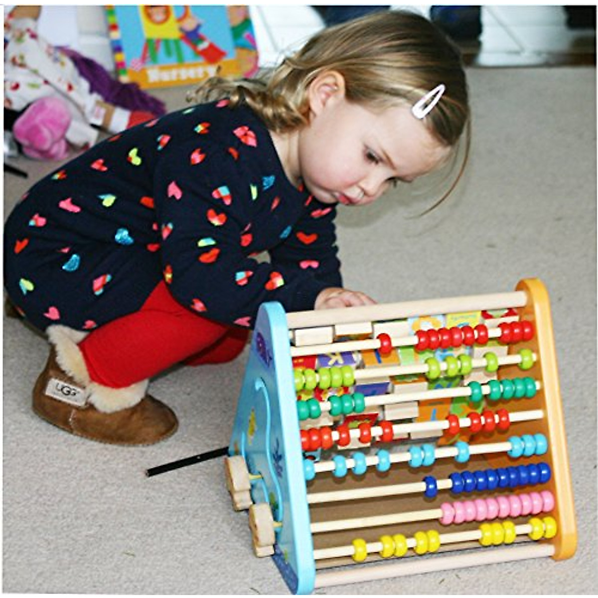 TOWO Activity Centre Triangle Toys - flip Flop Alphabet Blocks Abacus Clock - Activity Cube for Toddlers 5 in 1- Toys for Babies Montessori Learning-Wooden Toys for 1 Year Old