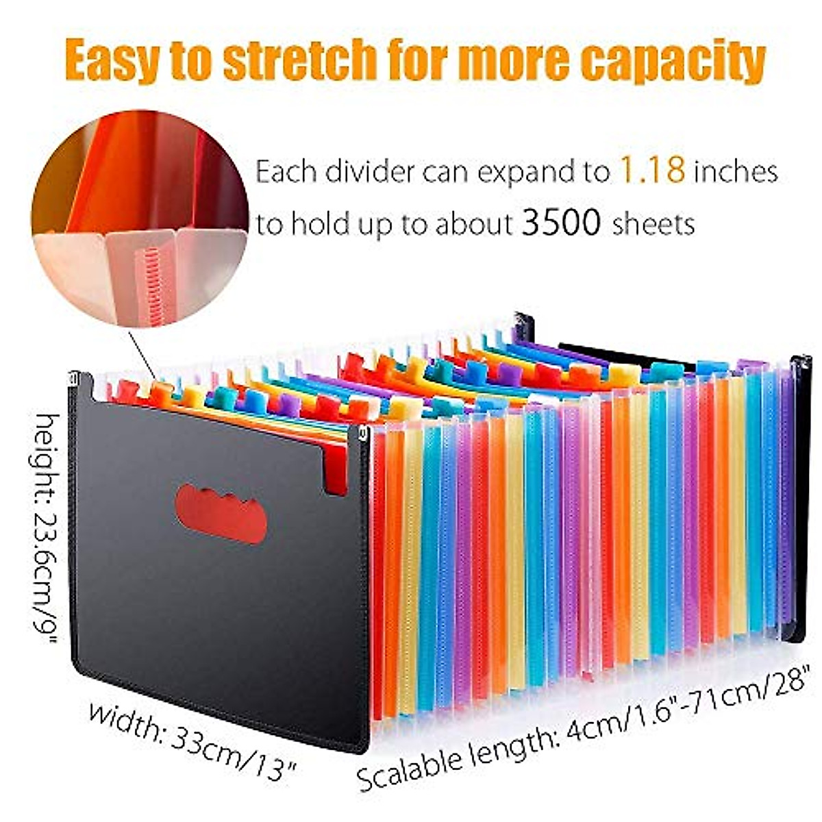 TriMagic Accordian Alphabetical File Organizer, Expanding Accordion Filing File Folder Organizer with 24 Pockets, A-Z Expandable Paperwork Paper Keeper Invoice Receipt Bill Document File Box