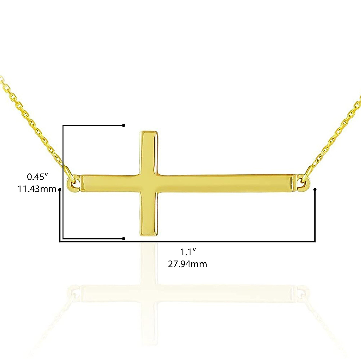 14K Yellow Gold Classic Horizontal/Sideways Cross Necklace on Rolo Chain - 18"