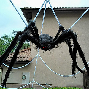 COOLJOY 200" Halloween Spider Web and 60" Giant Halloween Spider Halloween Decorations Virtual Realistic Hairy Spider Halloween Outdoor Indoor Decoration