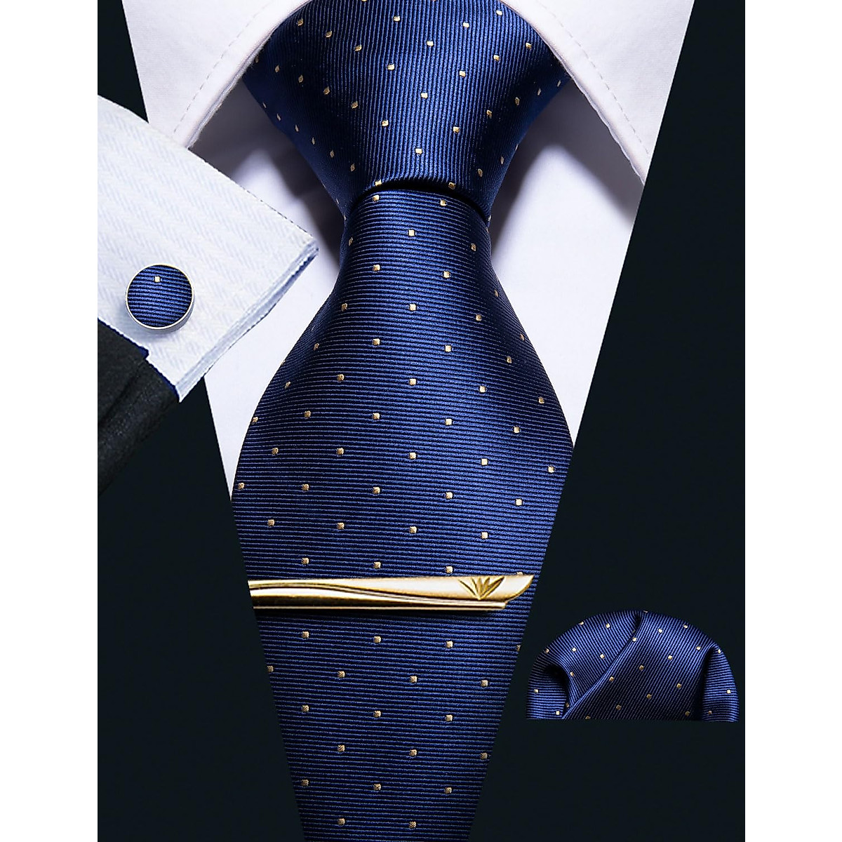 Barry.Wang Designer Blue Ties for Men Handkerchief Cufflink and Tie Clip Necktie Set Fashion
