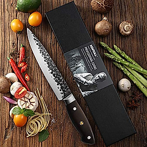 KONOLL Slicing Carving Knife 8 Inch Razor Sharp Sashimi Knife, Forged Hammered High Carbon Steel Kitchen Knife with wooden Handle