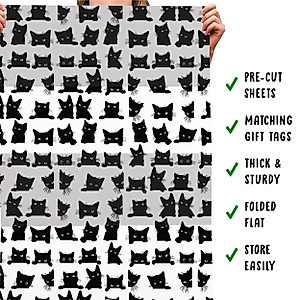 CENTRAL 23 Cat Wrapping Paper - Black Cat - Eco-friendly - 6 Sheets Gift Wrap - For Cat Mom Fur Parent - Comes With Stickers - Gift Wrapping Paper For Christmas Birthday Anniversary Baby Shower