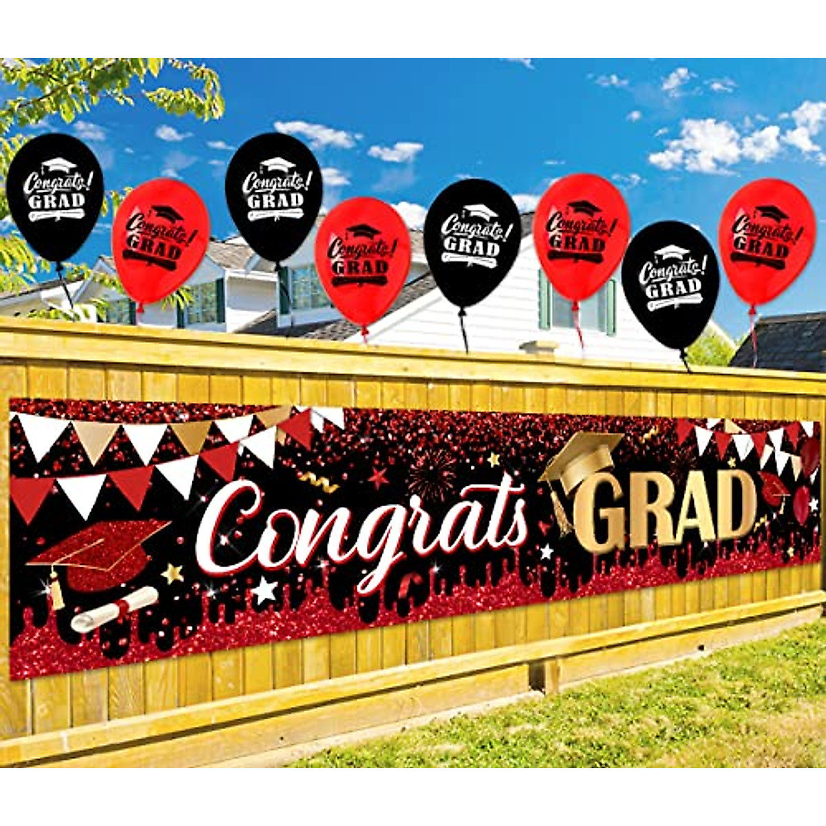 Red Banner Balloons Set Graduation Decorations Class of 2023 Congrats Grad Banner For High School Grad Party Decorations 2023
