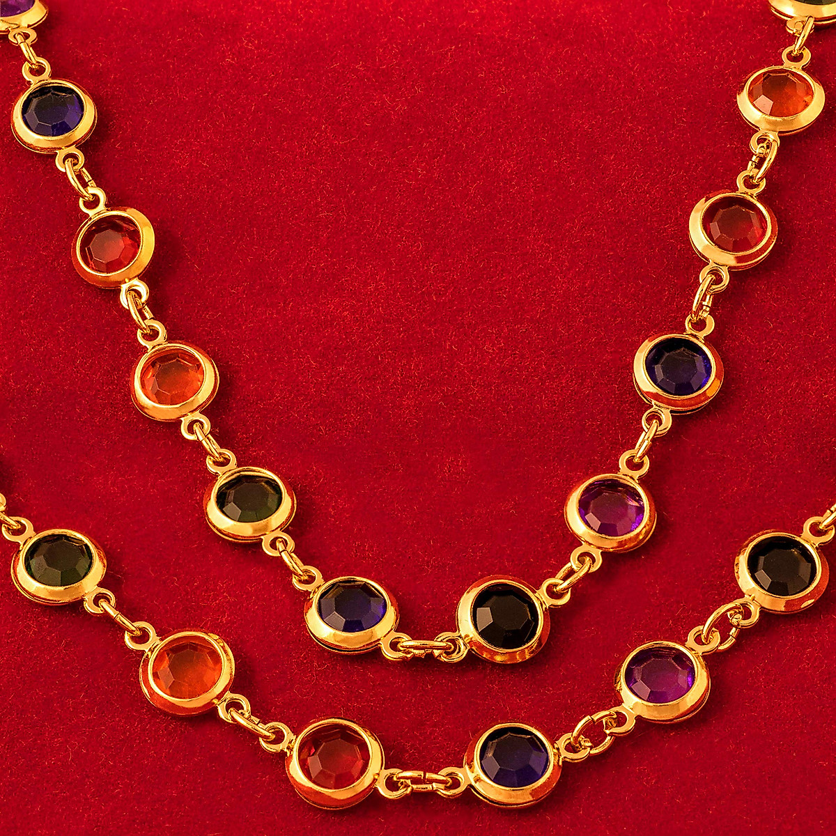 LIFETIME JEWELRY Multicolored Bead Chain Necklace for Women 24K Real Gold Plated (30 inches, Gold)