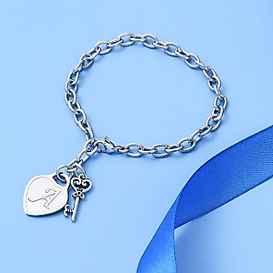 malyunin Initial Bracelets Key Heart Charm Bracelets for Women Charms Bracelet for Girls Stainless Steel Bracelet 26 Letters Jewelry Birthday Christmas Gifts A-Z (A)