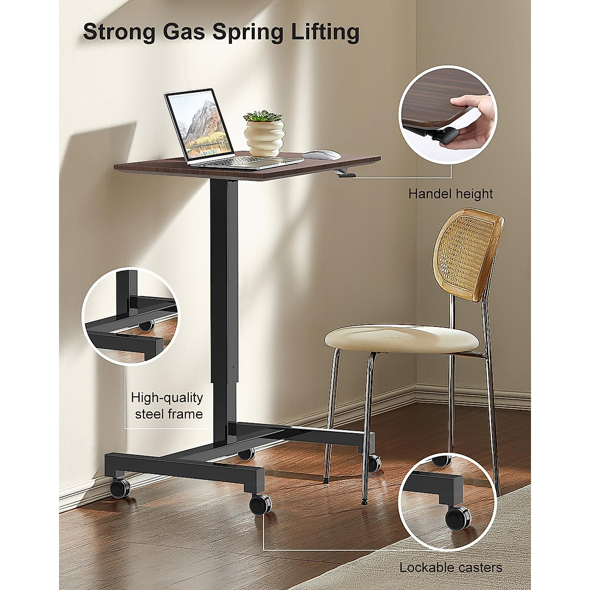 KINGSMITH Mobile Standing Desk 29.1 x 19 Inch Small Adjustable Desk Portable Desk Laptop Desk Support Up to 110IBS for Home Office (Walnut)