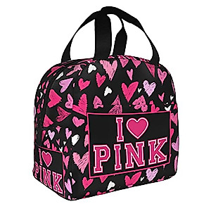 Giwawa I Like Pink Lunch Bag Pink Heart Portable Insulated Lunchbox Waterproof Tote Bento Bag for School Office Camping Picnic