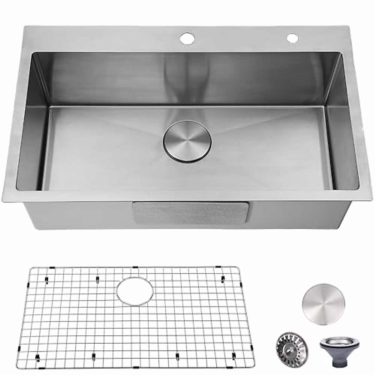 VESLA HOME 30 inch Drop in Kitchen Sink, Topmount Single Bowl Stainless Steel Handmade RV Kitchen Sinks with Dish Grid and Drain Cap