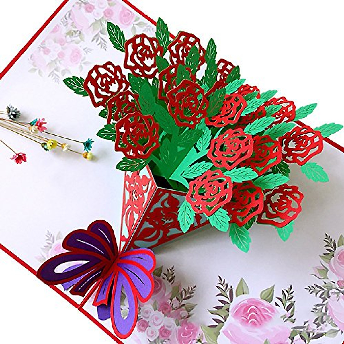 Flower Pop Up Cards 3D, Flower Greeting Card with Envelopes for All Occasions, Assorted 4 Flower Cards for Thanksgiving Birthday Christmas Valentine's Day Gift…