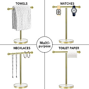 YINMIT Hand Towel Holder Stand, Bathroom Countertop Towel Rack with Marble Base, Freestanding Kitchen Towel Rack, Heavy Duty T-Shape Face Towel Stand for Bathroom, Kitchen, Vanity