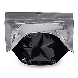 100 Pack Glossy Black Mylar Nylon 4 Mil 5" x 8.5" Stand Up Food Pouch Zip Lock Smell Proof Bags