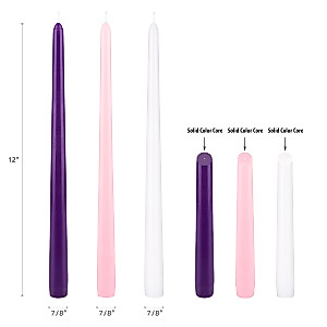 Mega Candles 5 pcs Unscented Christmas Advent Candles Set, Hand Poured Premium Wax Taper Candle 12 Inch x 7/8 Inch, Holidays, Celebrations, Devotional, Church, Wreath, Party, Gifts