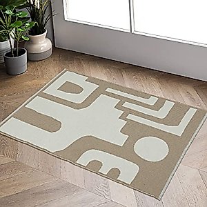 LIVEBOX Abstract Geometric Rug 2' x 3' Washable Small Bathroom Rugs Modern Khaki Cotton Woven Door Mat Concise Reversible Carpet for Bedroom Hallway Entryway Laundry Room