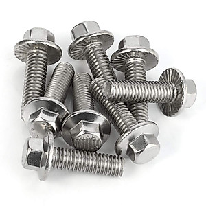 M6-1.0 x 20mm Flanged Hex Head Bolts Flange Hexagon Screws, Stainless Steel 18-8 (304), Plain Finish, 25 PCS