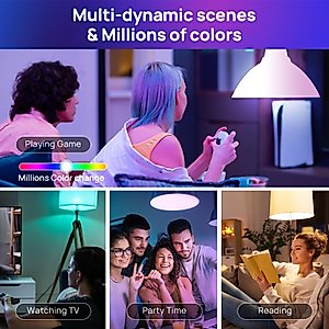 Consciot Smart Light Bulbs, WiFi Bluetooth Color Changing LED Light Bulb, Music Sync, 60W Equivalent Smart Bulb, A19 E26 RGBTW Light Bulbs That Works with Alexa/Google Home/Apple Home/Siri, 3 Pack