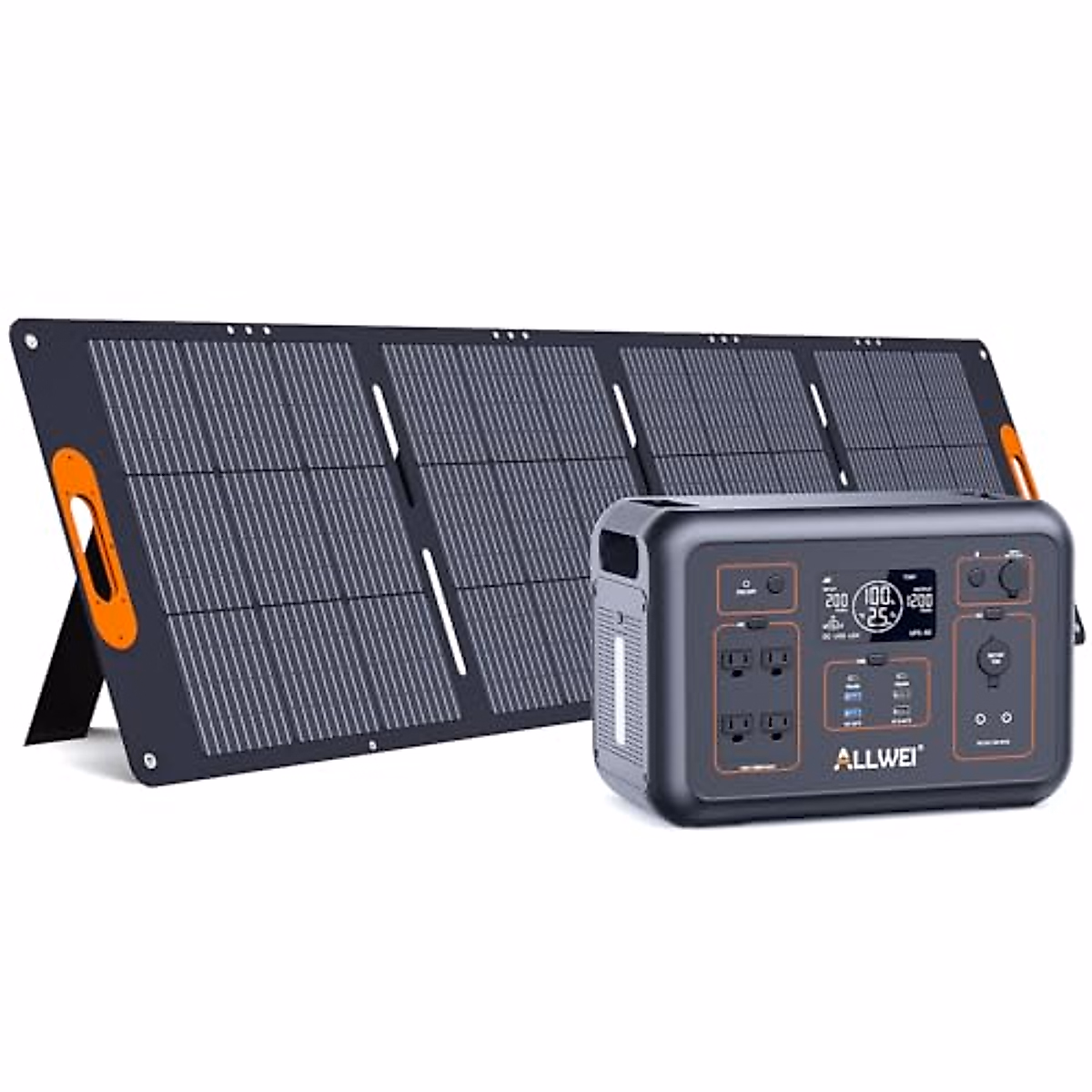 ALLWEI LiFePO4 Solar Generator 1200W(Peak 2400W) with 1 * 200W Solar Panel, Fast Charge in 1.5Hrs, 1008Wh Portable Power Station, 4* AC Outlet, UPS Mode, Outdoor Generator for RV Camping Emergency