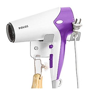Yzger Hair Dryer Holder Hair Blow Dryer Rack Wall Mount Include Power Plug Hook Wall Punching Mounted Punching or Self-Adhesive Two Ways to Use and Fit for Most Hair Dryers (Silver)