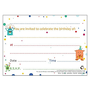the lazy panda card company 20 Eco Friendly Monster Birthday Invitations for Children (With Blue Envelopes)