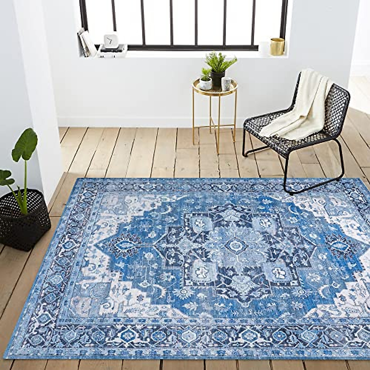 JONATHAN Y WSH109B-3 Maris Ornate Medallion Machine Washable Indoor Bohemian Transitional Area Rug,High Traffic,Kitchen,Living Room,Backyard,Non Shedding,3 X 5,Blue/Navy