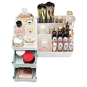 CGBE Makeup Organizer for Vanity Cosmetic Organizer With Drawers Makeup Desk Organizer Skincare Organizer for Cosmetics, Vanity Holder for Lipstick, Brushes, Lotions, Eyeshadow, Nail Polish -Green