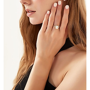 TIGRADE 3CT Engagement Ring for Women Emerald Cut Cubic Zirconia Promise Ring 14K Gold Plated CZ Eternity Wedding Band Size 3-11, Gold, Size 6.5