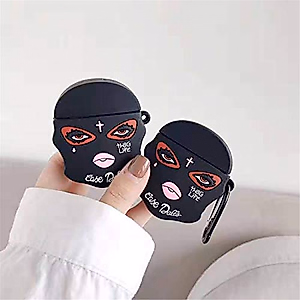 Besoar Woman Mask for Airpod 1/2 Case, Cartoon Cute Fashion Cool Silicone Design Cover for Airpods, Unique Stylish Kawaii Funny Fun Trendy Protective Shell Girls Women Girly Teens Cases Air Pods 2&1