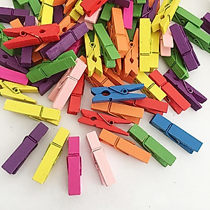 Clothes Pins, Colored Clothespins 200 PCS 0.98" Natural Birchwood Close Pins, Strong Grip, Colorful Clothespins, Multi-Purpose Colored Clothes Pins for Crafts, Hanging Clothes, Laundry