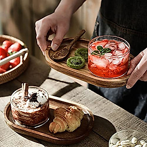 Garneck Glass Tea Cup with Saucer and Spoon Wooden Serving Platter Japanese Plate Wood Sashimi Tray Fruit Bowl Dessert Dish for Breakfast Dinner Table