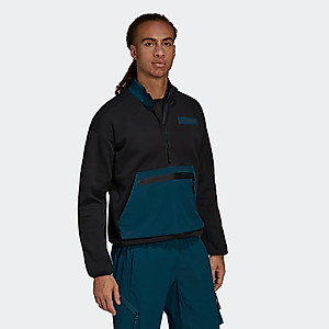 ADIDAS MEN’S TERREX HIKE HALF-ZIP POCKET MIDLAYER SWEATSHIRT, Black/Utility Green, 2XL