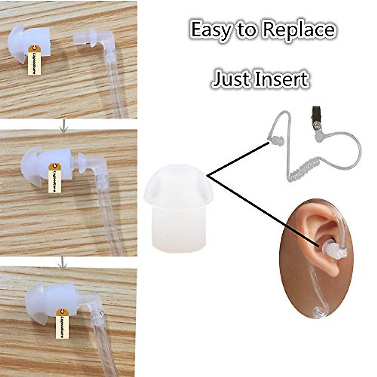 Lsgoodcare 50Pack White Silicone Rubber Replacement Mushroom EarTips Earbud Compatible for Motorola Kenwood Icom Yaesu Baofeng HYT Midland Cobra Radio Surveillance Acoustic Tube Earpiece Headset