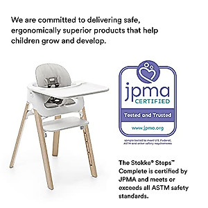 Stokke Steps Complete - Natural Legs, White Seat & Grey Cushion - 5-in-1 Seat System - Includes Baby Set, Tray & Cushion - for Babies 6-36 Months - Chair Holds Up to 187 lbs - Tool Free & Adjustable