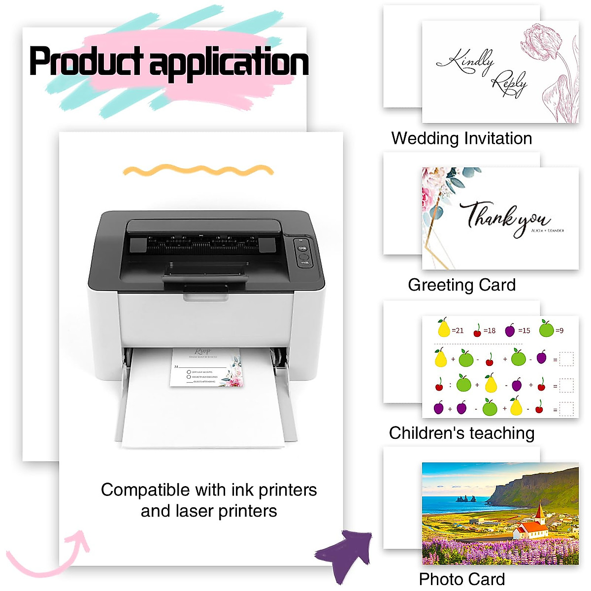 50 Pack 5x7 Cardstock Paper, 80lb White Cardstock Thick Paper Heavyweight Cardstock for Printer, Postcards, Wedding Invitation, Thankyou Cards