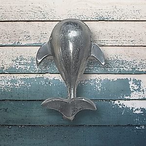 Needzo Silver Toned Metal Nautical Whale Tail Towel Hook Holder, Wall Mounted Hooks for Hanging Towels, Coats, and More, Coastal Bathroom Decor for Beach Houses, 5 Inches