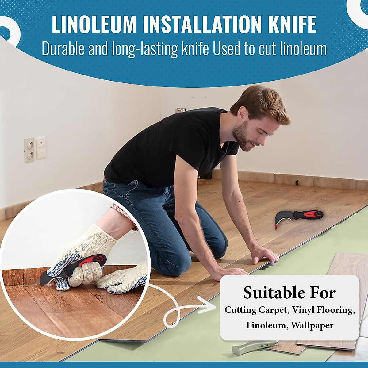 Zimpty ZY325 Tools Flooring Linoleum Knife with SK-5 Hardened Carbon Steel Blade and Soft Non-Sticky Rubber Handle for Cutting Carpet, Vinyl Flooring, Linoleum, Wallpaper (1)