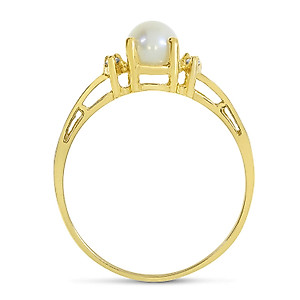 Direct-Jewelry 14k Yellow Gold Freshwater Cultured Pearl And Diamond Filagree Ring (Size 7)