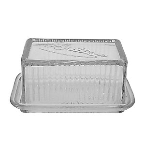 Clear Pressed Glass Butter Dish with Lid