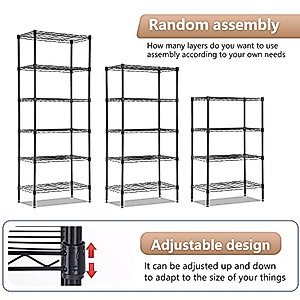 FDW 6 Tier Wire Shelving Units Adjustable Metal Storage Rack 23L x 13W x 59H NSF Pantry Shelves Kitchen Organization Shelf for Kitchen Garage Small Places Commercial,Black