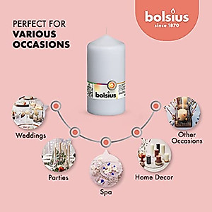 BOLSIUS 8 White Pillar Candles - 2.75 x 5 Inches - Premium European Quality - Individually Wrapped - 43 Hours Burn Time - Dripless & Smokeless - Unscented Dinner, Wedding, Party, & Restaurant Candles