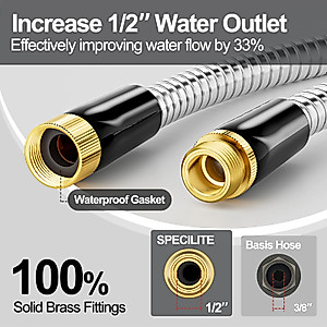 SPECILITE 1/2" 304 Stainless Steel Garden Hose, 100FT Water Pipe with Heavy Duty Metal Nozzle for Yard, Outdoor, Lawn - Flexible, Never Kink & Tangle, Puncture Resistant