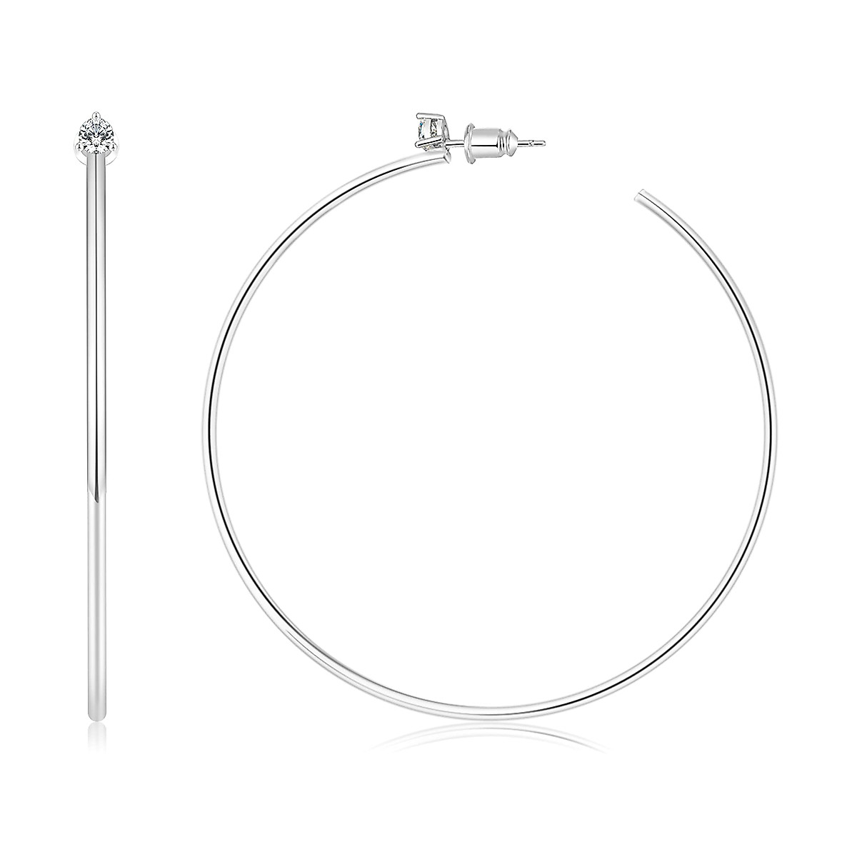 Besalon Silver Big Hoop Earrings for Women 14K Thin Gold Plated Hoops Earring Hoops for Women Lightweight 70mm with Cubic Zirconia