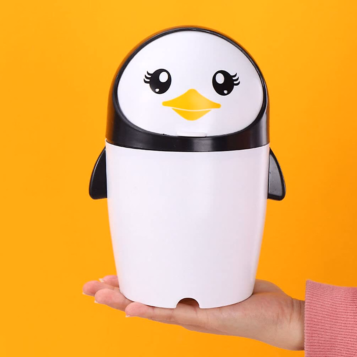 jojofuny Mini Trash Can Penguin Trash Bin Desk Garbage Can Animal Shaped Waste Bin Small Desktop Wastebasket Storage Container with Lid for Car Home Bedroom Office