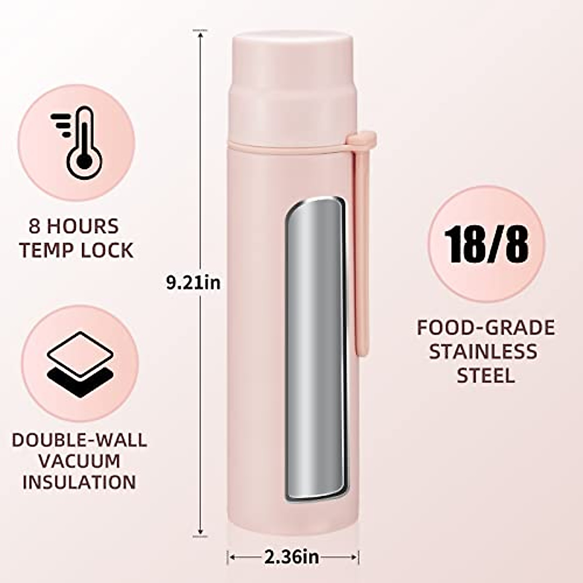 Thermos with Cup Stainless Steel Coffee Thermos - SUPKIT Vacuum Insulated Cup Keep Hot & Cold for Hours, Perfect for Biking, Camping, Office, Car or Outdoor Travel (17oz, Pink)