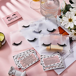 150 Pieces Eyelash Aftercare Supplies 50 Empty Eyelash Makeup Bag 100 Lash Care Cards Zippered Eyelash Packaging Bags Instruction Pouch Loyalty Eyelash Cards Lash Print Pouch for Women (Pink)