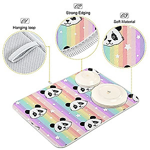 Cartoon Panda Rainbow Stripe Dish Drying Mat Counter Mats for Kitchen Dish Drainer Tray Heat Resistent Mat Terry Cloth Dish Drying Mat 18 x 24